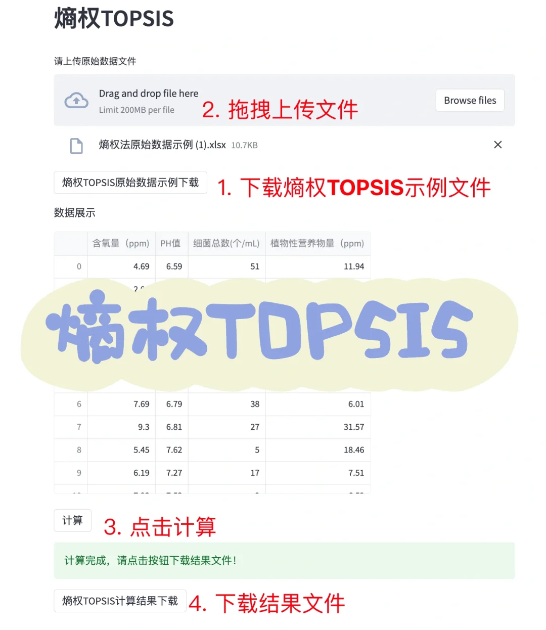 熵权TOPSIS在线计算软件，包含步骤word文档-夜雨聆风